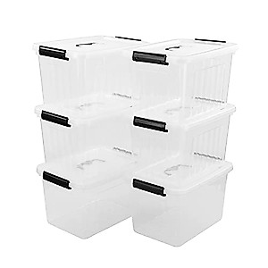 Qskely 6-Pack 10 L Clear Plastic Storage Box, Latch Storage Box with Handle