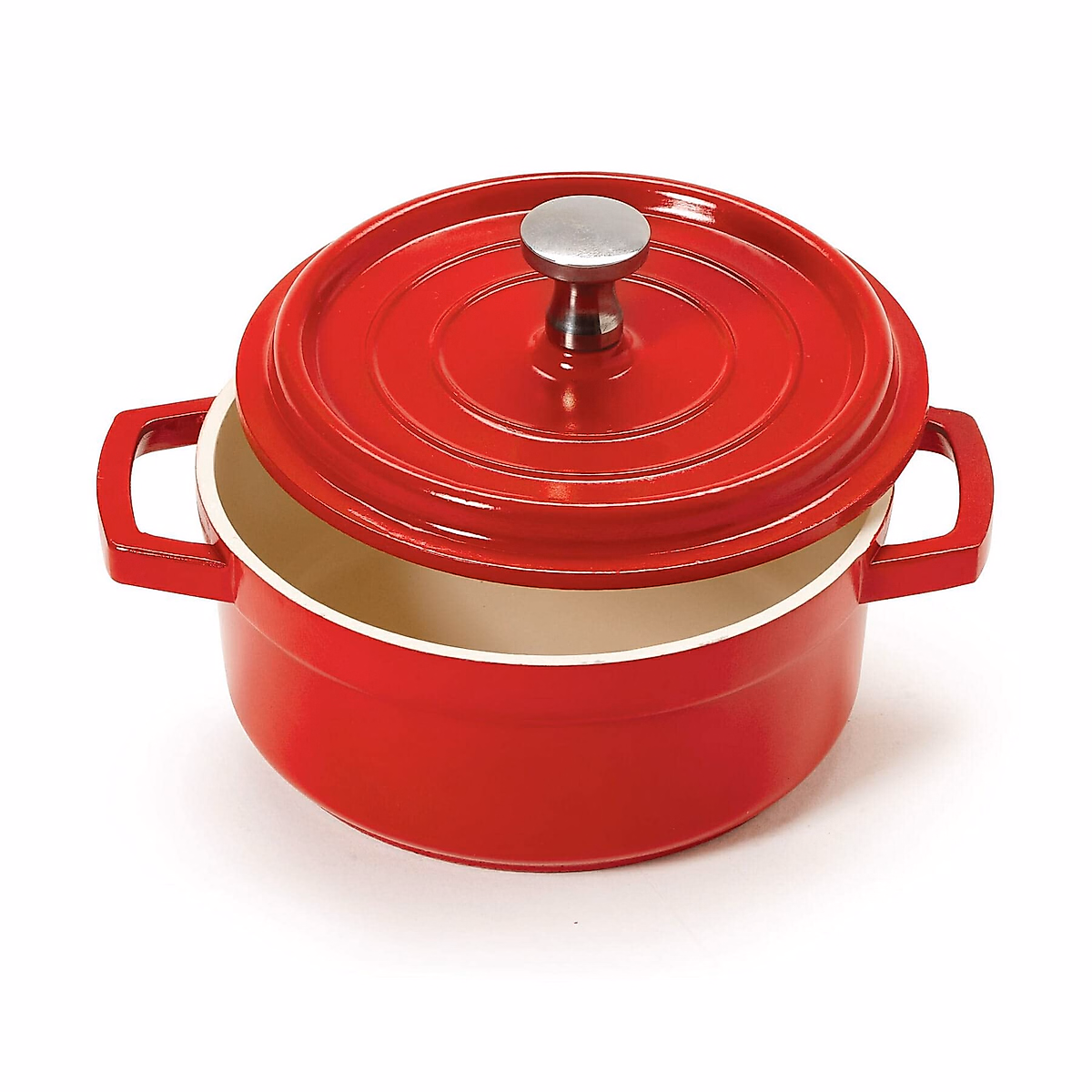 G.E.T. CA-002-RW/CC Heiss® Energy-Efficient Cast Aluminum Mini Dutch Oven with Lid, 8 Ounce, Red/White