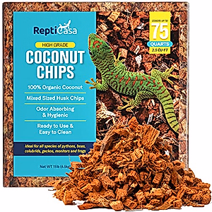 ReptiCasa Organic Coconut Chips Expandable Substrate Block for Reptiles, Snakes, Tortoise, and Amphibians, Natural Fiber Free Husks, Clean Breeding and Bedding Flooring, Odor Absorbing, up to 75 Quart