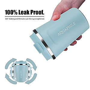 AQUAPHILE Reusable Coffee Cup, Coffee Travel Mug with Leak-proof Lid, Thermal Mug Double Walled Insulated Cup, Stainless Steel Portable Coffee Tumbler, for Hot and Cold Drinks(Light blue, 12 oz)