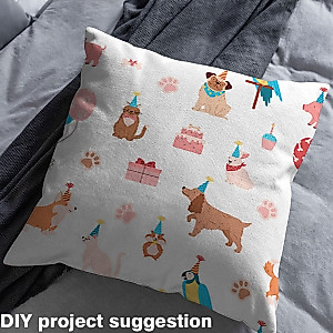 Cute Dogs Fabric by The Yard Kawaii Pet Puppy Sweet Cake Decor Fabric for Kids Teens Girls Lovely Paw Print Happy Birthday Theme Fabric for Room Decor and DIY Upholstery 1 Yard