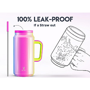 Meoky 50 oz Tumbler with Handle and Straw, Stainless Steel Vacuum Insulated Tumbler with Lid and Straw, Keeps Cold for 36 Hours, 100% Leak-proof, BPA-Free, Non-slip Base (Rainbow)
