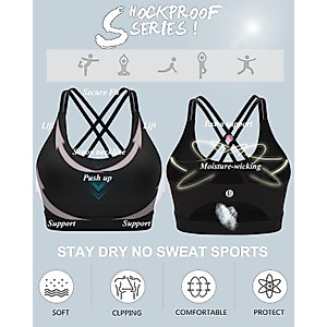 RUNNING GIRL Sports Bras for Women,Strappy Back Workout Bras Padded Supportive Black Sports Bra Plue Size(WX2354 Black,M)