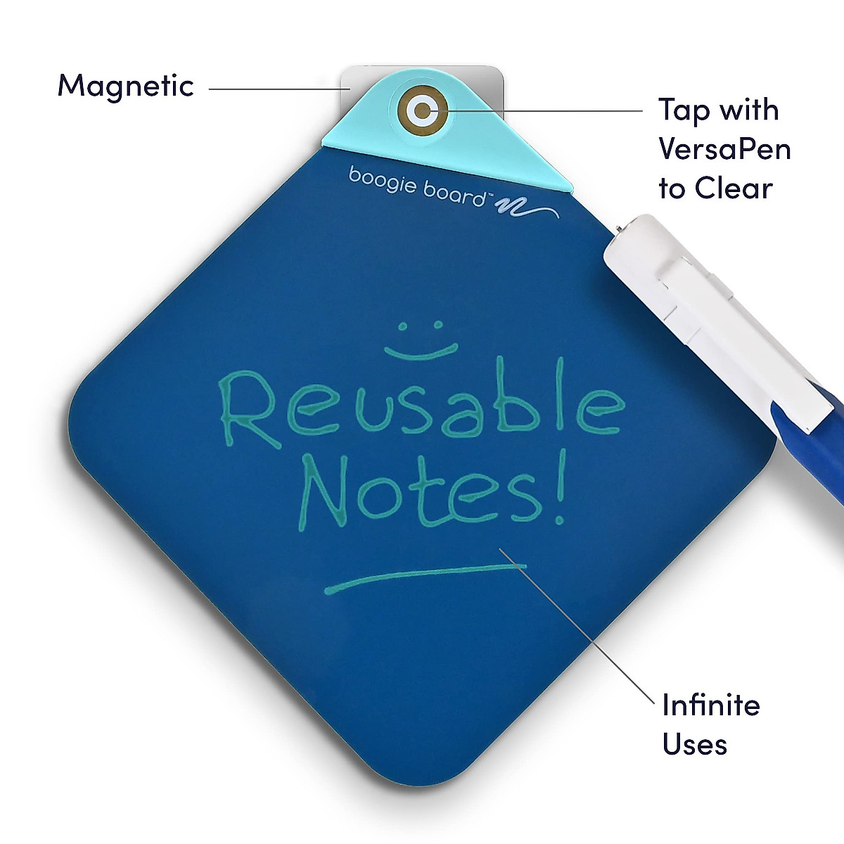 Boogie Board VersaNotes Starter Pack, Reusable 3-Pack 4x4 Dry-Erase and Sticky Note Alternative for Home and Office, Includes 3 VersaNotes, Magnetic Mounting Plates, Instant Erase, and VersaPen Stylus