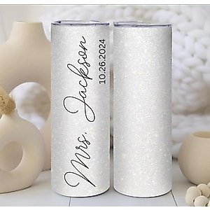 Bridal Glitter Tumbler Personalized, Hot & Cold Drink Insulated Travel Mug, Stainless Steel Insulated Tumbler, Bridesmaid Gifts for Wedding, Bachelorette & Bridal Party (20 oz)