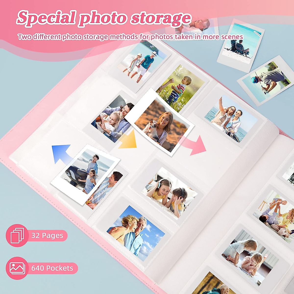 640 Pockets Photo Album for Fujifilm Instax Mini 12 11 90 40 9 8+ 8 LiPlay Instant Camera, Polaroid Snap/PIC-300/Z2300/ SocialMatic Instant Cameras & Zip Instant Printer (Magic pink)