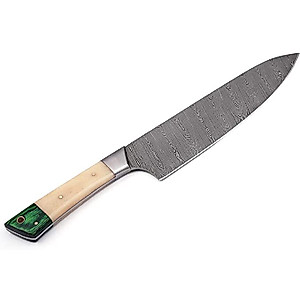 Handmade Damascus Chef Knife Best 8-inch Chefs Knife Ultra Sharp, Professional Damascus Steel Knives Choice for Kitchen & Restaurant, Twist Pattern Damascus Kitchen Knife With Bone Handle (20002)