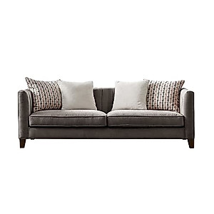 Acanva Velvet Mid-Century Modern Living Room Sofa with Channel Tufted Back and Arms, 82" W Couch, Grey