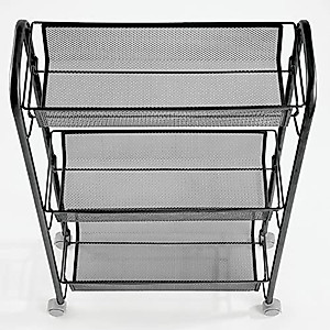 mDesign Steel Rolling Utility Cart Storage Organizer Trolley with 3 Basket Shelves for Laundry Room, Mudroom, Garage, Bathroom Organization - Holds Detergents, Hand Soap - Biro Collection, Black