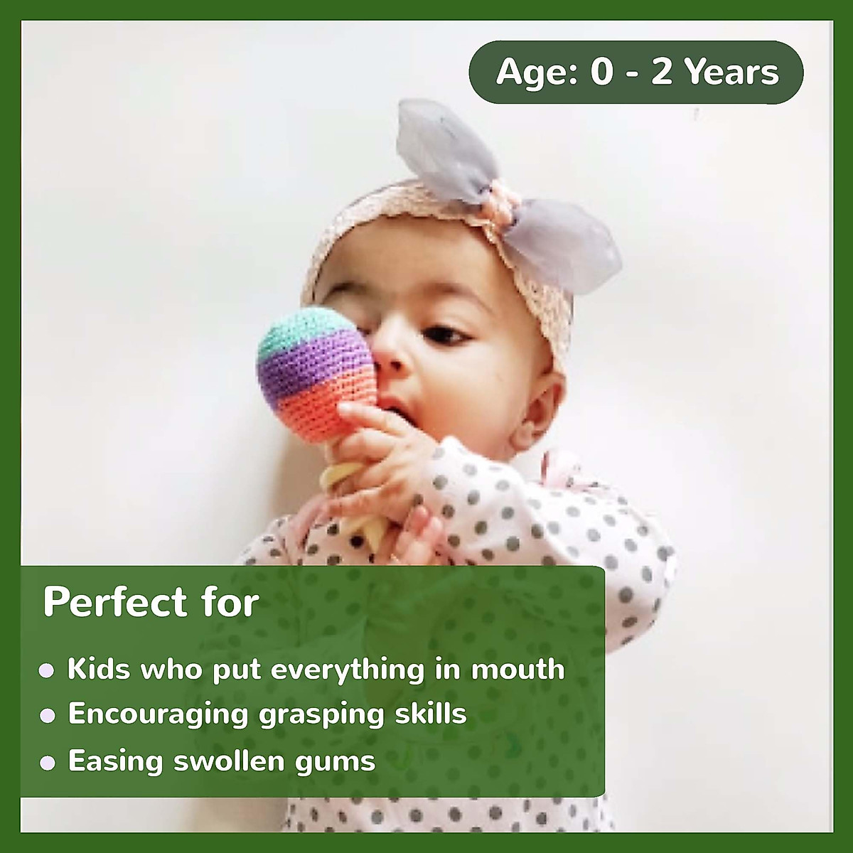 Shumee Crochet Handmade Wooden Rattle for Babies - Perfect Montessori Toys|Grasping Teething Toy for Babies, Wooden Ring Rattle Teether Chew Wood Beads Rattling Teething Gym Toys|Baby Birthday Gifts