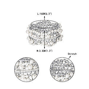 EVER FAITH Austrian Crystal Simulated Pearl Bridal Flower Stretch Bracelet Clear Silver-Tone