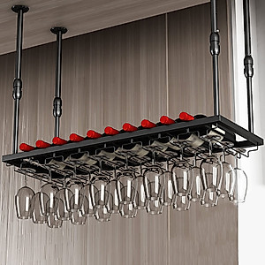 V3VOGUE Ceiling Wine Glass Rack, Ceiling Mounted Wine Bottle Holder, Hanging Wine Glasses Storage Hanger Organizer, Wine Glass Drying Rack for Kitchen,Bar and Restaurant 80/100/120cm