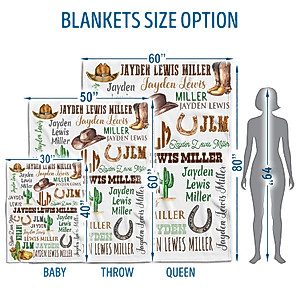 Initials Name Baby Western Blankets, Cowboy Baby Blankets, Personalized Cactus Baby Blankets for Boys Girls, Baby Boy Stuff, Custom Baby Blankets Name Fleece Blankets for Infant Newborn Son Daughter