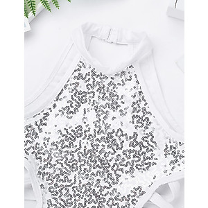 Jowowha Girls Sparkly Sequins Cutout Back Gymnastic Leotards Halter Neck One-Piece Ballet Dance Unitard Top Bodysuit Jumpsuit White 10 Years