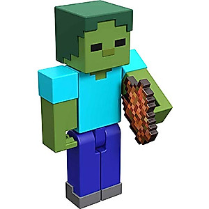 Minecraft Craft-A-Block Zombie Figure, Authentic Pixelated Video-Game Characters, Action Toy to Create, Explore and Survive, Collectible Gift for Fans Age 6 Years and Older