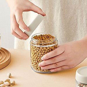 2 Pack Mason Jars 16 OZ with Lids,Wide Mouth Mason Jars for Overnight Oats,Reusable Glass Jars with Lids for Fruit, Salad Dressing, Sauce,Cereal,Pasta,Sugar,Beans,Spice-Leak Proof(Beige White)