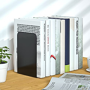 Book Ends, DRLIFE Bookends for Shelves Premium Book Ends for Heavy Books, Book Shelf Holder Home Decorative for Books, Movies, CDs, Video Games, Metal Bookends Black (4 Pairs/8 Pieces)