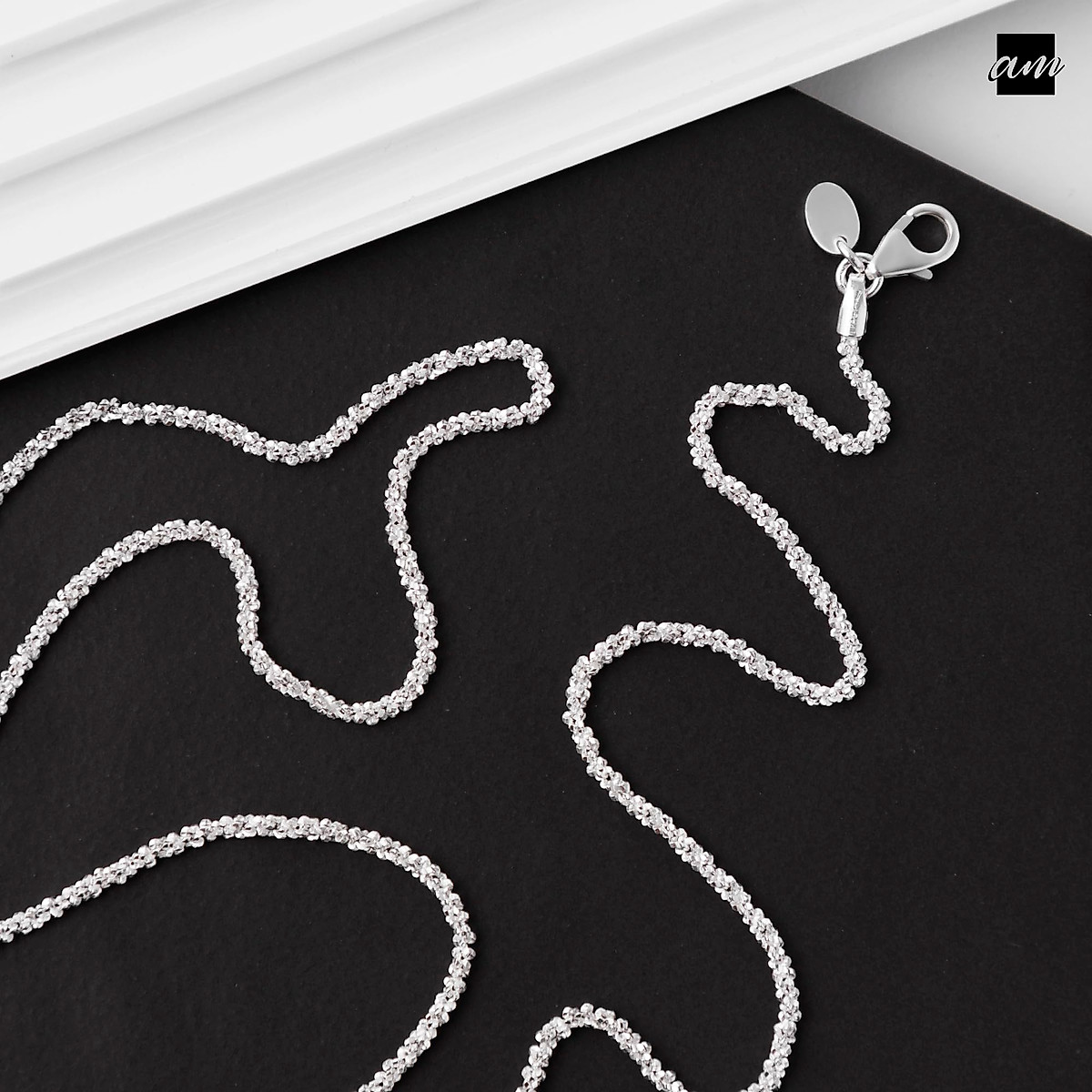 Amberta Italian 925 Sterling Silver Diamond Chain for Women - 1.7 mm Snow/Rock Silver Chain Necklace: 18 inch/ 45 cm Silver Choker Necklace