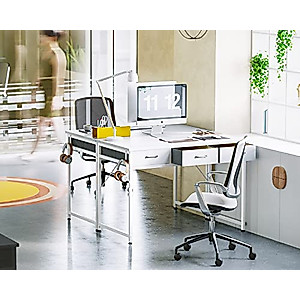 ODK 40 Inch Small Computer Desk with 3 Cloth Drawers for Home Office, Vanity Desk with Storage and Hook for Bedroom, Work Desk, Study Writing Table, White