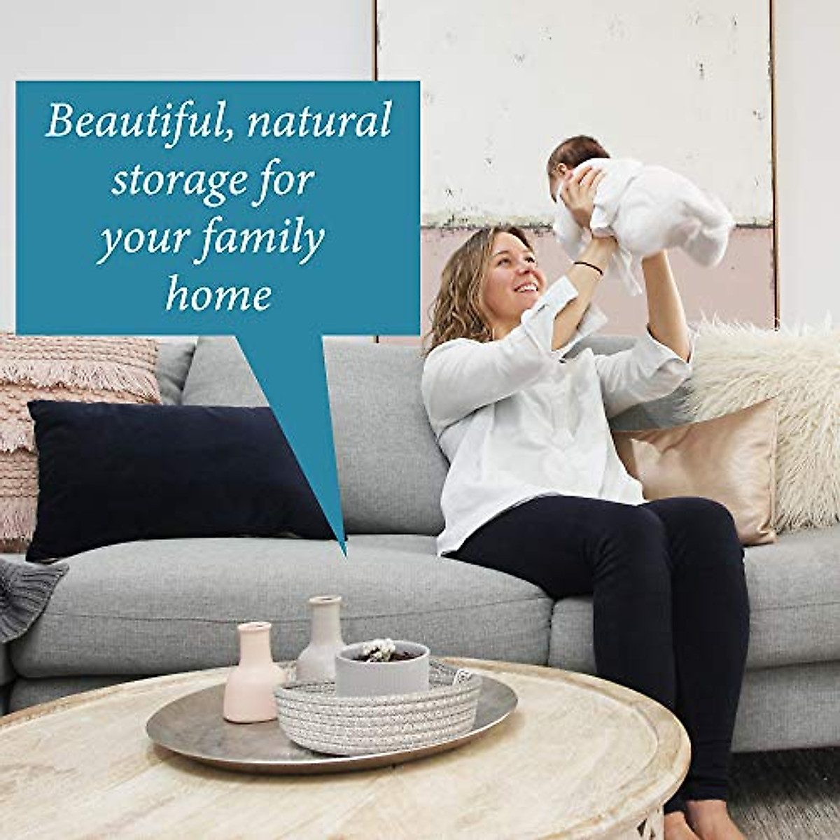 Small Basket Set - 2PC WASHABLE Small Storage Basket 100% Cotton Small Rope Basket 7.5" Small Woven Basket for Key Basket, Mini Basket, Kitchen Basket, Remote Basket (Grey)