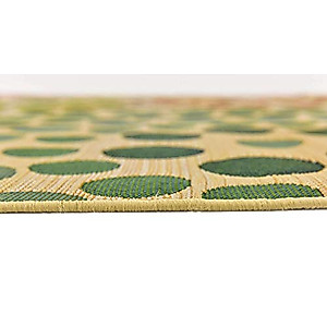 Unique Loom Modern Collection Geometric, Abstract, Circles, Colorful, Indoor and Outdoor Area Rug, 5 ft 3 in x 8 ft, Beige/Blue