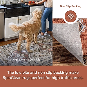 nuLOOM 2' x 12' SpinClean Machine Washable Stain-Resistant Area Rug with Non Slip Backing, Low Profile for Living Room, Bedroom, and Dining Room, Mia Light Grey