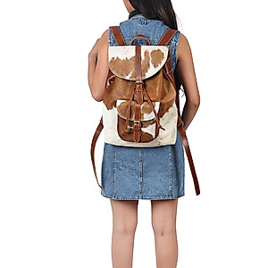 SH SHIFAA HANDICRAFT Leather Backpack Purse for Women & Men Travel Rucksack Hiking School Tote Bag Large 16 Inches Shoulder Laptop Bag Cowhide Hair-on Leather Bag