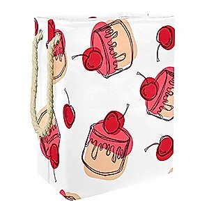 Inhomer Cherry Cupcakes Sweet Dessert Pattern Large Laundry Hamper Waterproof Collapsible Clothes Hamper Basket for Clothing Toy Organizer, Home Decor for Bedroom Bathroom