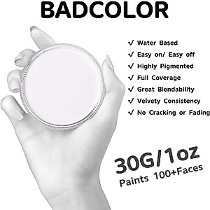 Clown White Face Body Paint(30gm), Water Activated Face Painting Kit for Kids & Adults, Non-Toxic SFX Makeup Facepaint for Halloween Joker Skeleton Skull Vampire Cosplay Costume, Stage & Mime