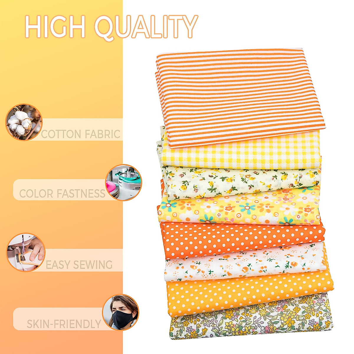 Aubliss 8pcs Fat Quarter Fabric Bundles (100% Cotton - 20‘’ x 20‘’ / 50cm x 50cm) Quilting Cotton Craft Fabric Pre-Cut Squares Sheets for Patchwork Sewing Quilting Crafting