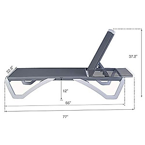 Kozyard Alan Full Flat Alumium and Polypropylene Resin Legs Patio Reclinging Adustable Chaise Lounge with Sunbathing Textilence, 5 Adjustable Position (Gray Textilene Without Table)