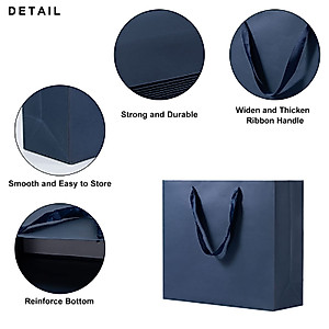 Driew Extra Large Navy Blue Gift Bag, 12 Pcs, 12.6x4.5x11 inches Kraft Paper, Ribbon Handles, Ideal for Wedding, Party, Shopping, DIY