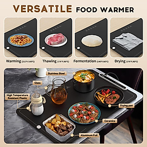 VTAR Electric Food Warming Mat Tray Warmer for Party Buffet Servers Hot Logic Heating Heater Full Surface Keep Warm, Rollable Portable, Premium Silicone, 3 Temperature Set, Auto Shut Off - Black