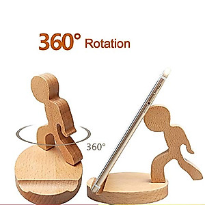 Cool Guy Cell Phone Stand for Desk, Free Hands Wooden Desk Phone Holder Desktop Accessories, Mount for iPhone Smartphones and Tablets，Great for Daily Use or Gift