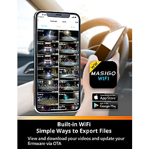 MASIGO A330D Dash Cam Front and Rear - Dual 1080P 60fps Dash Camera for Cars with WiFi, GPS and Speed, Stavis Night Vision, G Sensor Parking Mode, Loop Recording, Free APP, Support 512GB Max