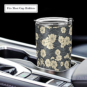 HXshaoye Japan floral pattern ink cloud Stainless Steel water bottle with straw Leak-proof Lid and Straw coffee mug spill proof for travel Aesthetic travel mug 20oz vasos para cafe 20oz