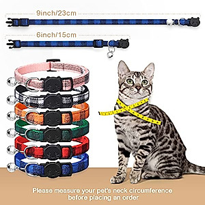 6 Pack Classic Plaid Cat Collars with Bells - Breakaway Kitten Collar and Adjustable 6-9 in,Cute Kitty Collar for Girl Boy Cats,Pet Gifts,Accessories,Supplies,Stuff