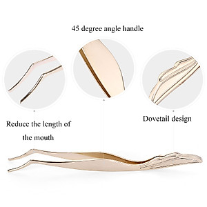 Eyelash Applicator Tool DIY Lash Extensions Tweezer For Cluster Lashes Stainless Steel High Precision Round Head(Golden)