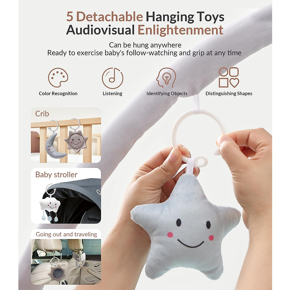 Baby Gyms & Playmats, 5 in 1 Thick & Plush Play Mat Activity Gym for Babies, 51” Baby Mat for Floor Tummy Time, Motor Skills & Sensory Development Mat With 5 Toys for Newborn Boy Girl 0 3 6 12 Months