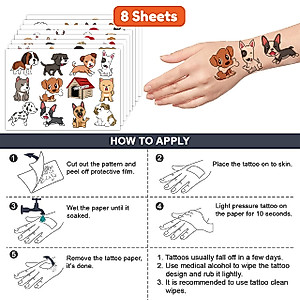 8 Sheets (96PCS) Temporary Tattoos Dog Birthday Party Supplies Decorations Party Favors Tattoo Stickers For Kids Girls Boys Gifts Classroom School Theme Prizes Rewards