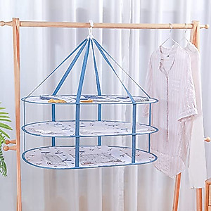 Fashion & Lifestyle Large Size Sweater Hanging Dryer, 3 Tier Folding Drying Rack, Lay Flat to Dry Mesh Clothes Hanger for Sweater, Delicates and Swimsuit 30.3" L x 24" W x 31 "H (1 pcs)