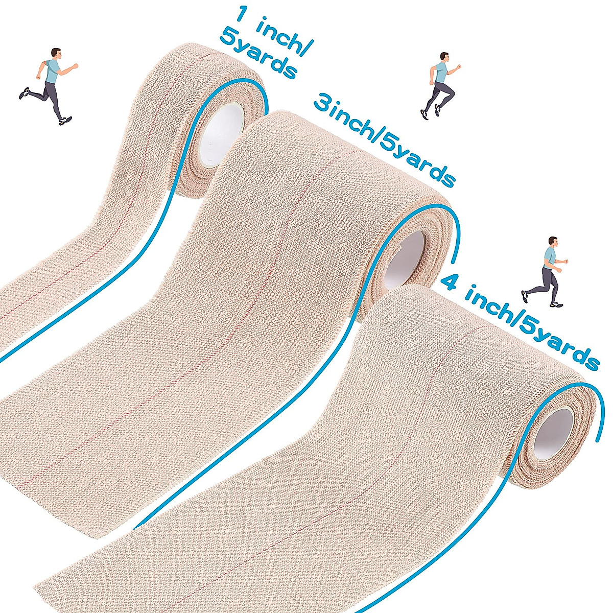 3 Rolls Adhesive Elastic Tape Bandage Wrap Vet Self Adhesive Flexible Stretch Bandages for Sports, Ankle, Knee, Wrist, Body, Sprains Horse and Animal, 1 Inch x 5 Yard, 3 Inch x 5 Yard, 4 Inch x 5 Yard