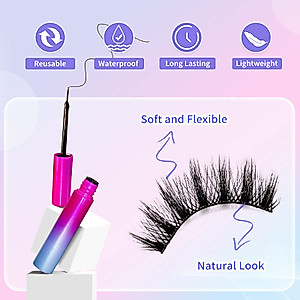 Magnetic Eyelashes Kit, Reusable Magnetic lashes Natural Look, 10 Pairs False Eyelashes with Magnetic Eyeliner & Tweezers, No Glue Needed, Easy to Wear (Blue Purple)