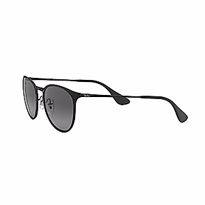 Ray-Ban RB3539 Erika Metal Round Sunglasses, Black/Polarized Light Grey Gradient Grey, 54 mm