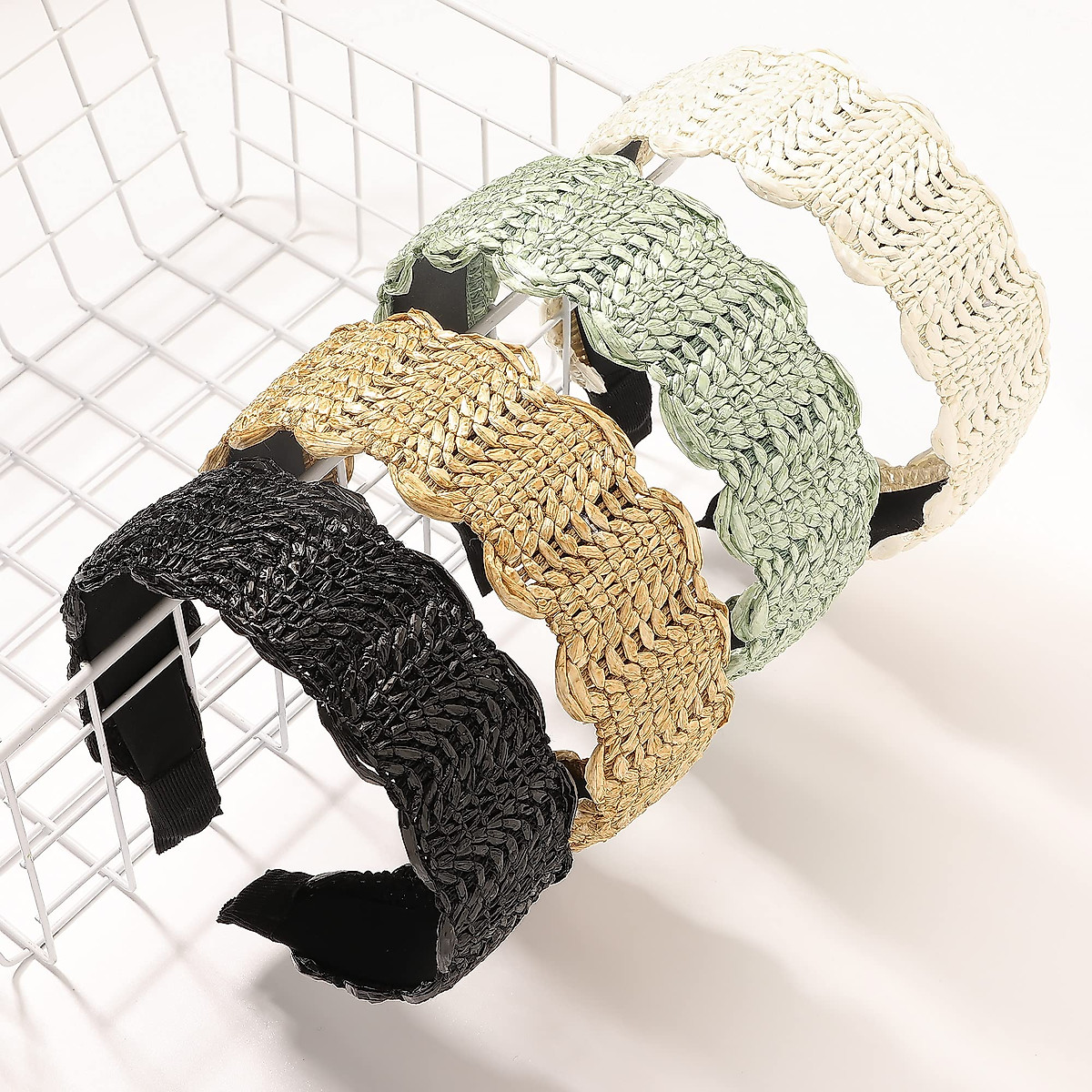 Ivyu Rattan Summer Straw Head Bands - Cute Wide Raffia Woven Hair Bands for Women and Girls, Tan Beauty Beech Hairbands Hair Accessories