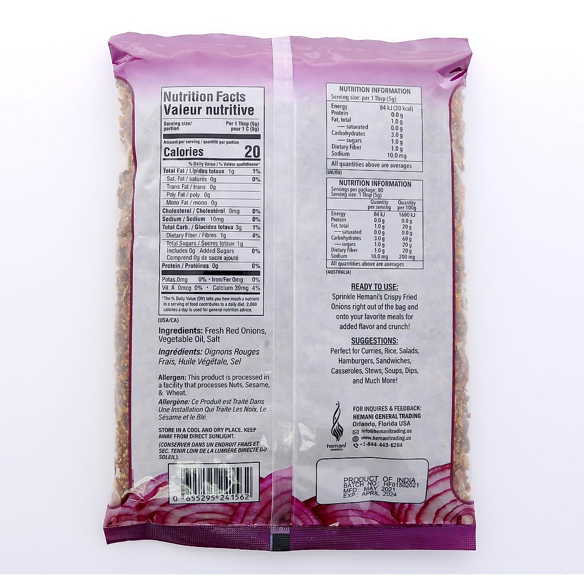 HEMANI Crispy Red Fried Onions 14.1 OZ (400g) - MSG Free French Fried Onions - Made with Real Red Onions - Perfect Crispy Onions for Cooking and Salad Topping