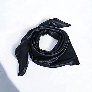 YILANFULL Silk Head Scarf for Women Silk Scarf 35'' Black Head Wrap Scarf Gifts for Mom Lightweight Head Scarves Square Bandanas