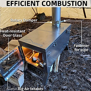DANCHEL OUTDOOR T6 TA1 Titanium Wood Burning Stove Portable 4.4lbs, Folding Camping Tent Stove Lightweight Small Hot Tent Stove 7.2ft Chimney Backpacking