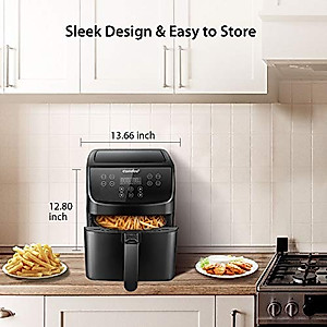 COMFEE' 5.8Qt Digital Air Fryer, Toaster Oven & Oilless Cooker, 1700W with 8 Preset Functions, LED Touchscreen, Shake Reminder, Non-stick Detachable Basket, BPA & PFOA Free (110 electronic Recipes)