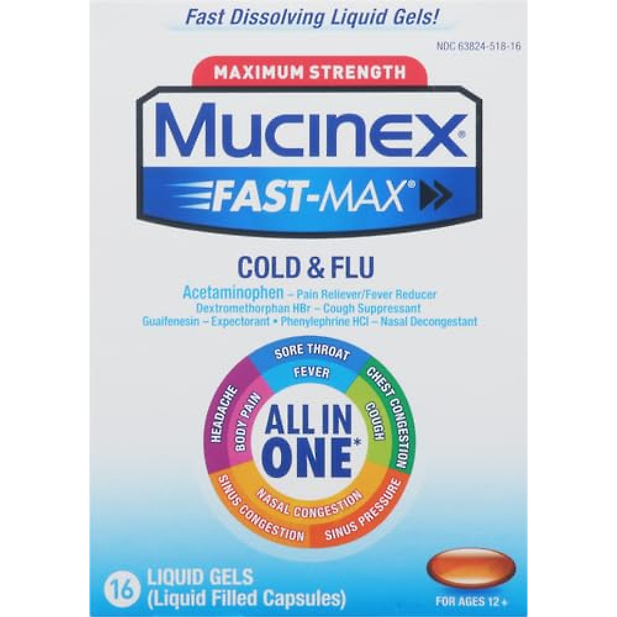 Mucinex Maximum Strength Fast-Max Cold & Flu All-In-One Liquid Gels, 16ct (Packaging May Vary)